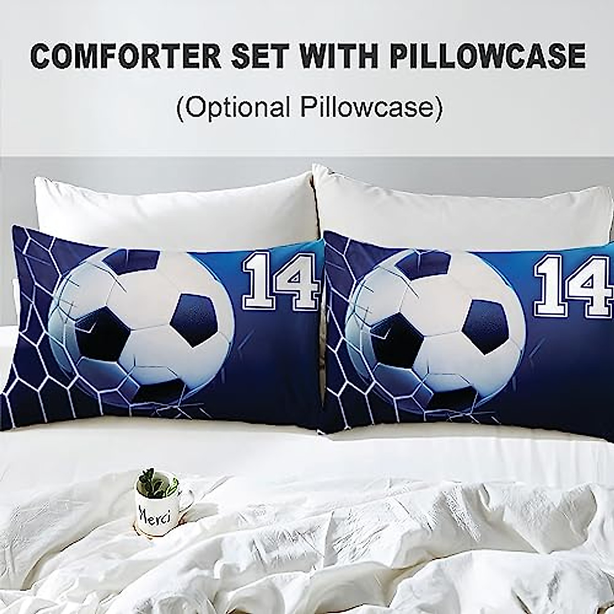 ZBIGTEE Soccer Bedding Twin Set Soccer Ball Full Boys Bedspread Soccer Room Decor Blue Goal Pattern Soccer Queen Bedding Sets for Boy Girl Teen, Sports Gaming Duvet Cover 3Pcs Printed Bed Sheet