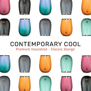 Snowfox Elegance Collection Insulated Stainless Steel Wine and Cocktail Glass, 13.5-ounce Single w/Lid, Orange