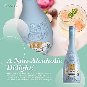 Tuscanini Sparkling Moscato Grape Juice, 25.3oz (2 Pack) | Non Alcoholic Italian Moscato | Elegant Champagne Bottle | Imported from Italy | Great for Cocktails | Kosher