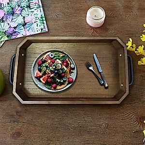 Serving Tray for Coffee Table Wood Decorative Tray with Handles for Eating Ottoman Wooden Food Large Breakfast Tea Couch Dinner Trays for Living Room