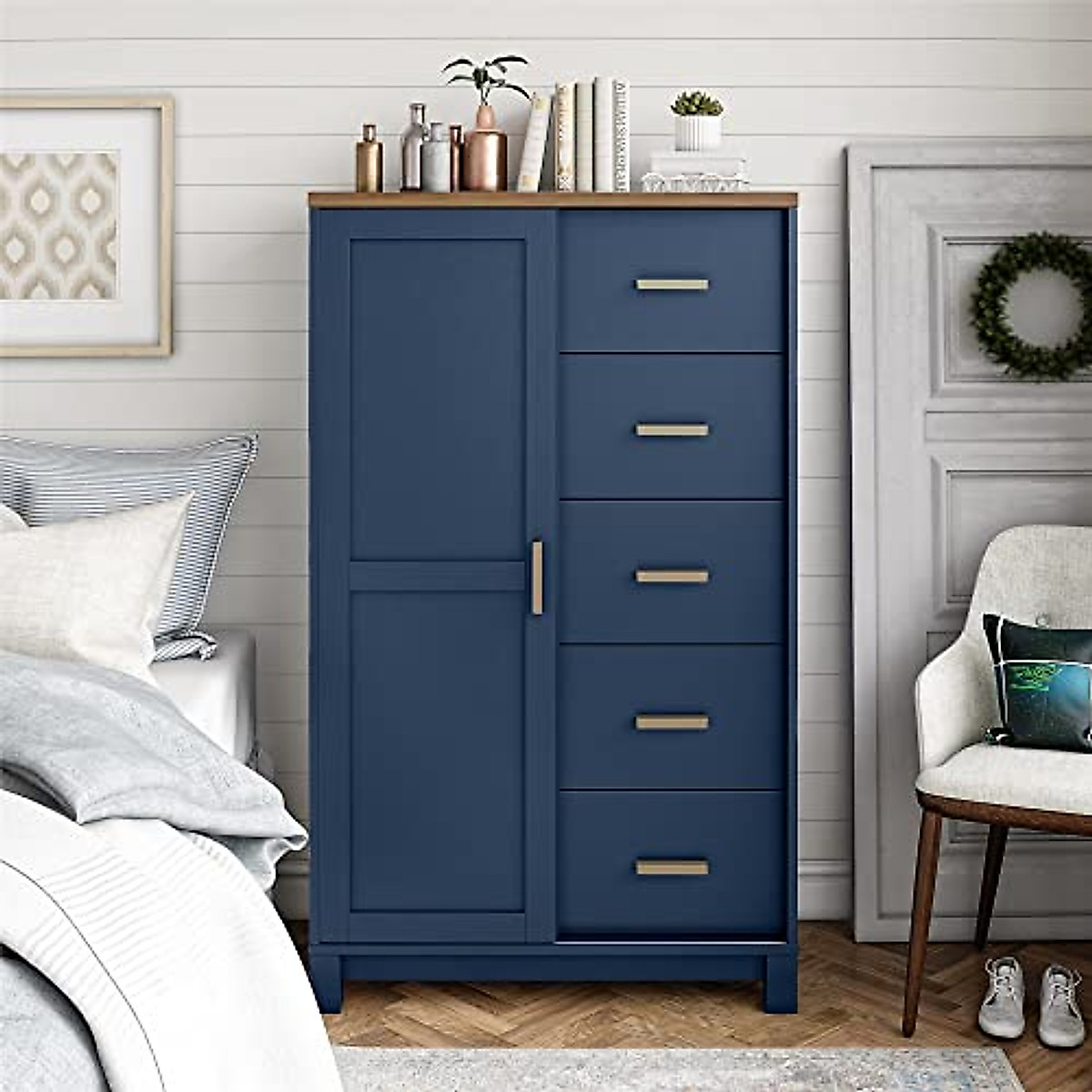 Ameriwood Home Armada Gentlemen's Chest in Navy with Walnut top