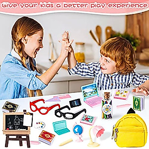 30Pcs Mini School Supplies, Doll School Supplies Includes Mini Doll Backpack Laptops Glasses Blackboard Mini Book Palette Paper Ruler Scissors Calculator for Dolls Accessories Set