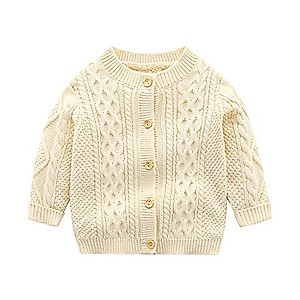 Infant Baby Boys Cardigan Crochet Sweater Toddler Knit Button up Casual Sweatshirt Beige