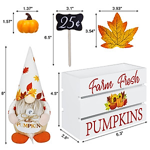Fall Decorations for Home Indoor, Fall Thanksgiving Table Decor - Wooden Crate with 1 Fall Gnome Plush, 4 Mini Foam Pumpkins & 6 Fall Leaves, Farmhouse Fall Kitchen Tiered Tray Decor Mantle Shelf Desk