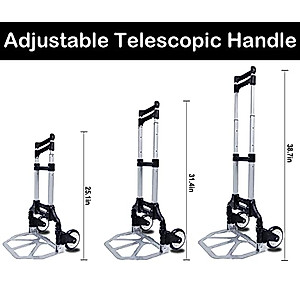 Folding Hand Truck,Personal Dolly Cart, Luggage Hand Cart, Aluminum Box Cart Lightweight Portable with Telescoping Handle for Personal, Travel, Shopping, Moving, Office-176 lbs Capacity