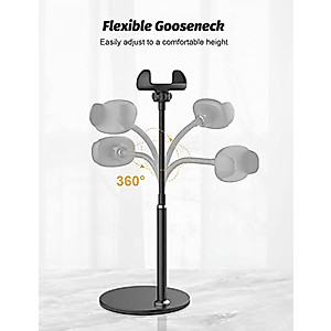 Cell Phone Stand, Adjustable Height & Angle Gooseneck Phone Stand for Desk Flexible Arm Universal Phone Holder, Aluminum Alloy Desktop Phone Stand for Recording Compatible with 3.5"-7" Device (Black)