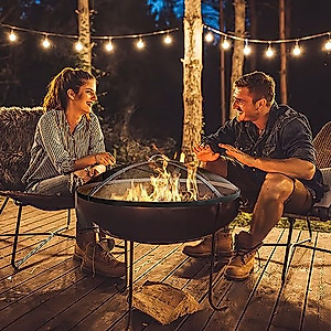 YITAHOME Heavy-Duty Fire Pit Spark Screen with Handle and Poker, Metal Fire Pit Cover for 36-Inch Round Outdoor Fire Pits