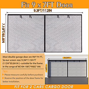 Garage Screen Doors for 1 Car Garage-9x7ft Fiberglass 1500g/3.3lb Durable Heavy Duty Magnetic Garage Door Screen RetractableHands Free with 4 Roll Up Starps for Patio Workshop Home Gym Sun Room