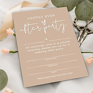 TPYEN Happily Ever After Party Invitations, Minimalist Brown Wedding Reception Party Invitation, Celebration for Bride & Groom, Party Favor & Supplies - A04