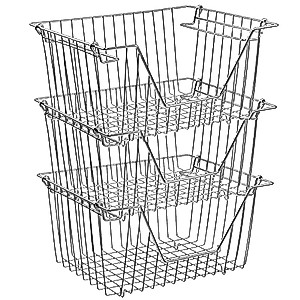 Homics Stackable Storage Wire Baskets, Freezer Baskets for Chest Freezer Open Front Pantry Organization and Storage Fruit Vegetable Baskets Potato and Onion Organizer Bins, 3 Packs