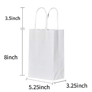 bagmad 100 Pack Sturdy Small White Kraft Paper Bags with Handles Bulk, Gift Bags 5.25x3.25x8 inch, Craft Grocery Shopping Retail Party Favors Wedding Bags Sacks (White, 100pcs)