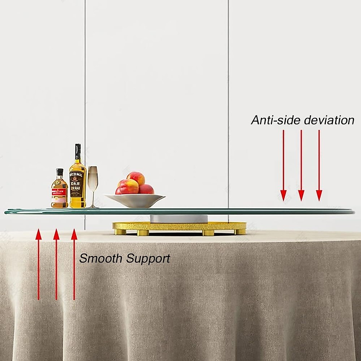 MAGILL 36in Tempered Glass Turntable for Dining Table Centerpiece Rotating Tray，Round Lazy Susan Turntable with Aluminum Alloy Bearing, Easy to Share Food (Color : Clear, Size : 60cm/24in)