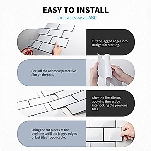 Art3d Peel and Stick Backsplash, 14x12 Subway Tiles, White Faux Ceramic Tiles (10 Tiles, Thicker Version)