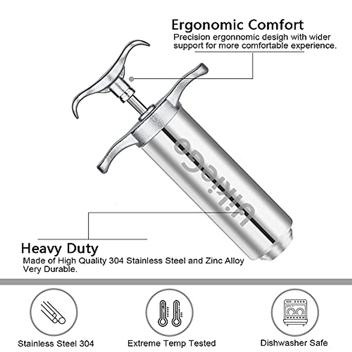 UikieGo 2oz Heavy duty 304 Stainless Steel Meat Marinade Injector Include User Manual (Paper Book) and BBQ Guide E-Book (PDF) for Smoker BBQ Grill Roast (Stoage Bag)