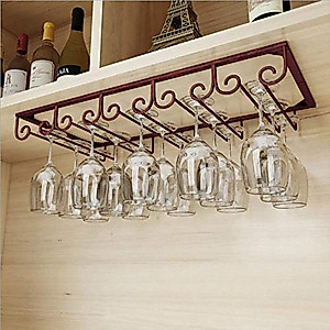 Under Cabinet Wine Hanging Shelves 5 Slots,Vintage Wine Glass Rack,Organizer Storage Cup,Goblet Drying Shelf,Stemware Holder for Home Bar,Holds up to 10-15 Glasses( Bronze) - MZGH ISLAND