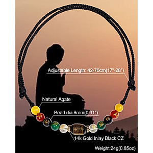 XHUUU Five Elements Agate Beaded with Cord Choker Necklaces for Women Crystals and Healing Stones Heart Sutra Amulet Chokers Necklace