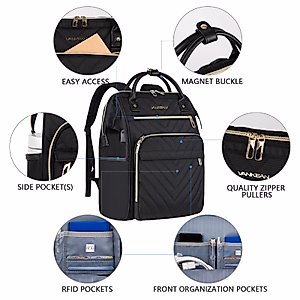 VANKEAN 17 Inch Laptop Backpack for Women Men Fashion Computer Work Bag, Large Capacity Waterproof Backpack with USB Port & RFID Pockets, College Daypack School Bag Business Travel Backpack, Black