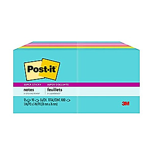 Post-it Super Sticky Notes, 3x3 in, 12 Pads, 2X the Sticking Power, Supernova Neons, Bright Colors, Recyclable (654-12SSMIA)