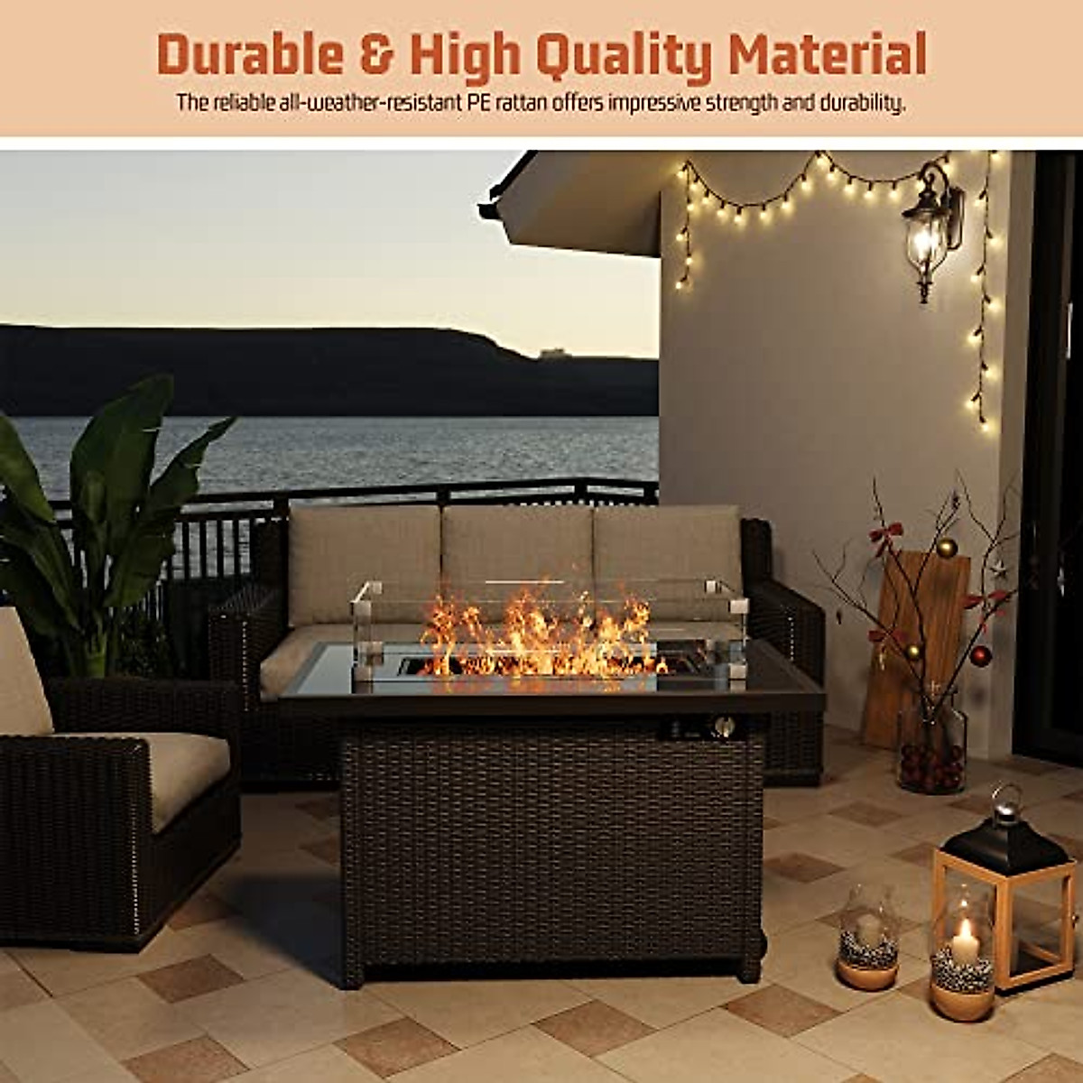 Outdoor Fire Pits,PAMAPIC Propane Fire Pit Table with Glass Wind Guard,42 Inch 50,000 BTU Auto-Ignition Outdoor Fire Tables for Garden Patio Backyard Deck Poolside