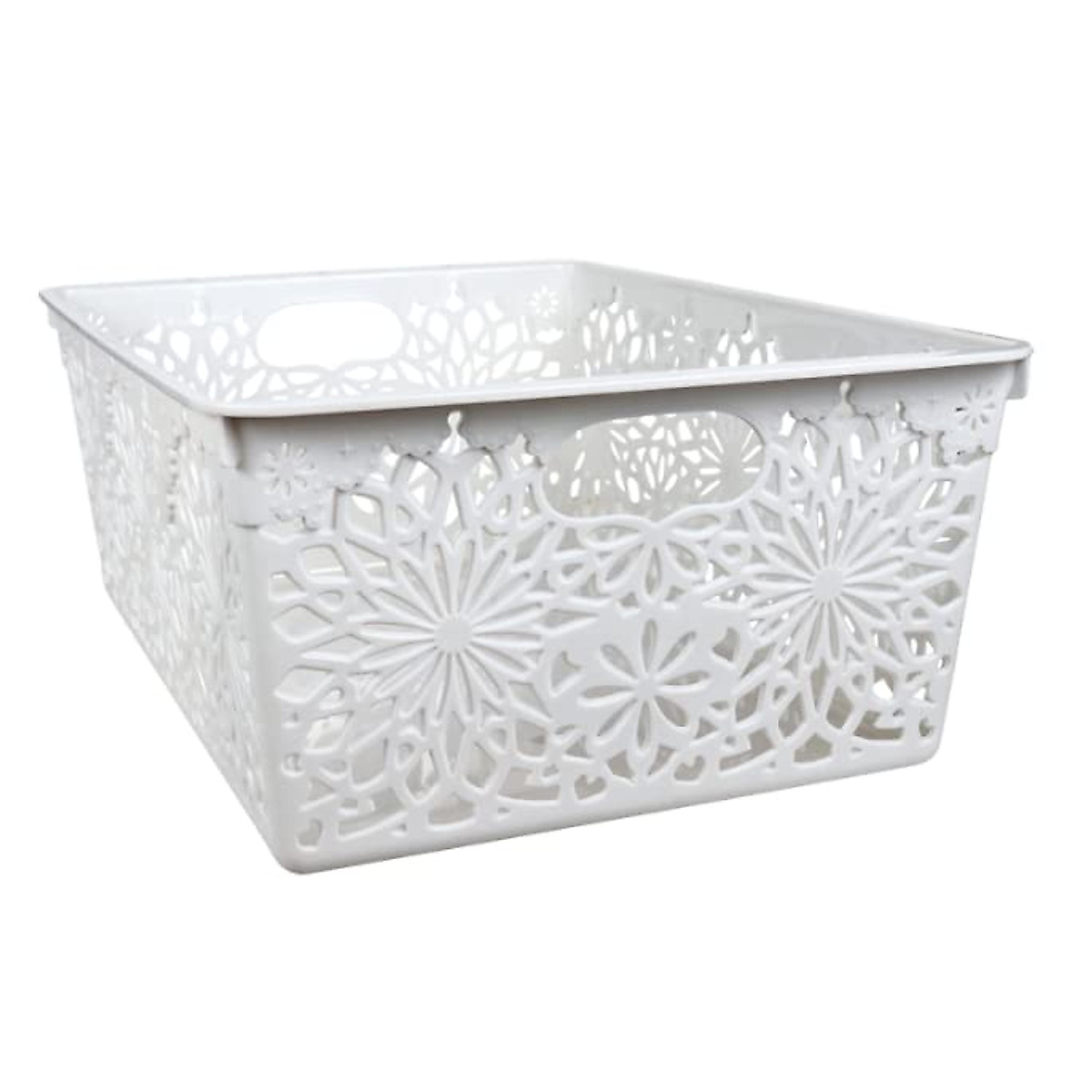 LSM Colorful Floral-Pattern Slotted Plastic Baskets Set of 2,Peach and Gray,Exclusively Bundled with Oggetto