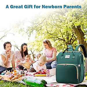 Jeryswet Diaper Bag with Changing Station, Baby Bag, Diaper Bag Backpack, Baby Bag with Built-in USB Charging Port and Stroller Straps Large Capacity Waterproof, Green