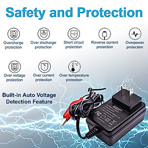 HQRP Fully Automatic 6V / 12V Sealed Lead Acid Smart Battery Charger SLA Maintainer Compatible with Car Truck Motorcycle, Alligator Clips