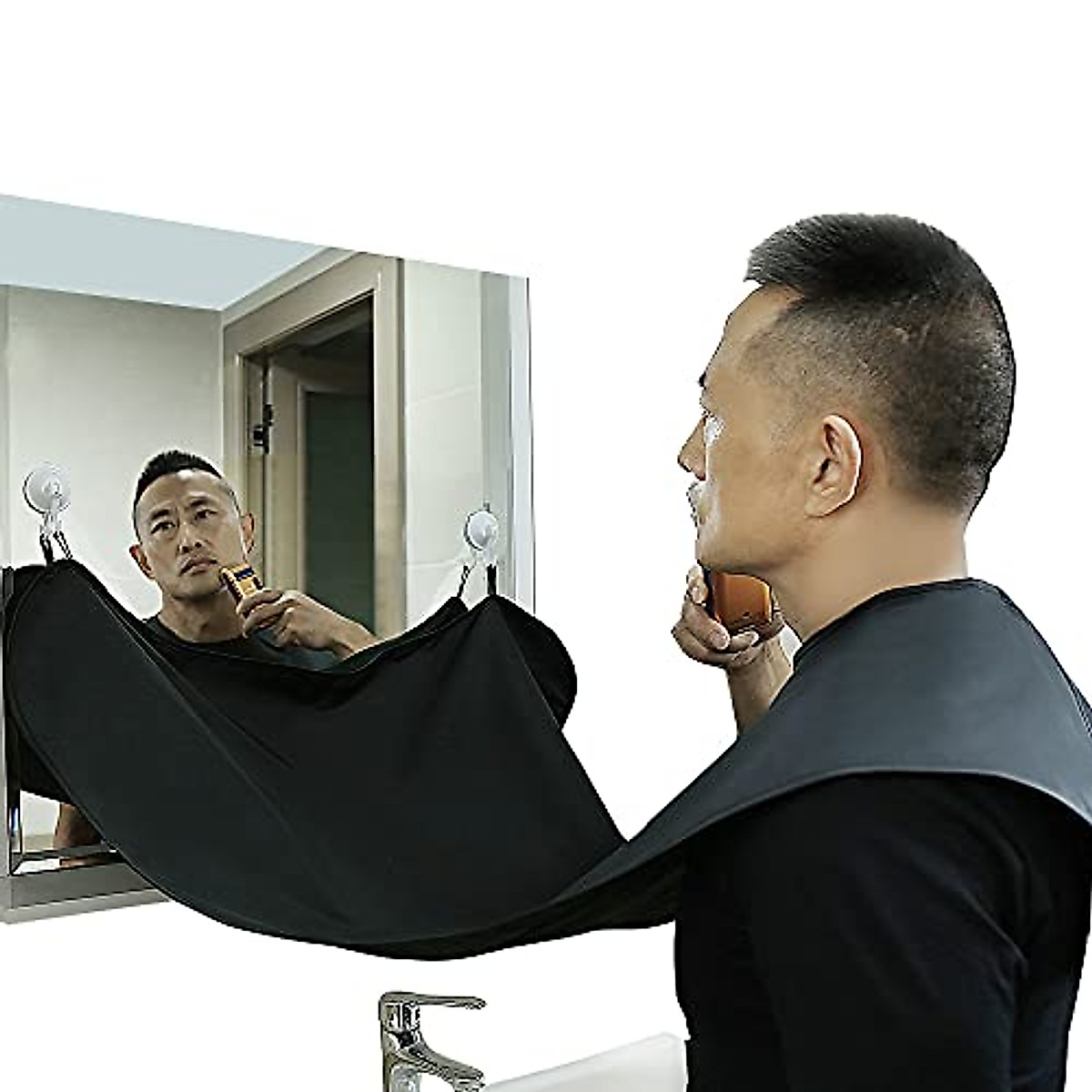 PUIKSXER Beard Apron Waterproof and Non-Stick Beard Shaving Catcher Apron With Adjustable Neck, The Great Gift for Father,Husband-Black