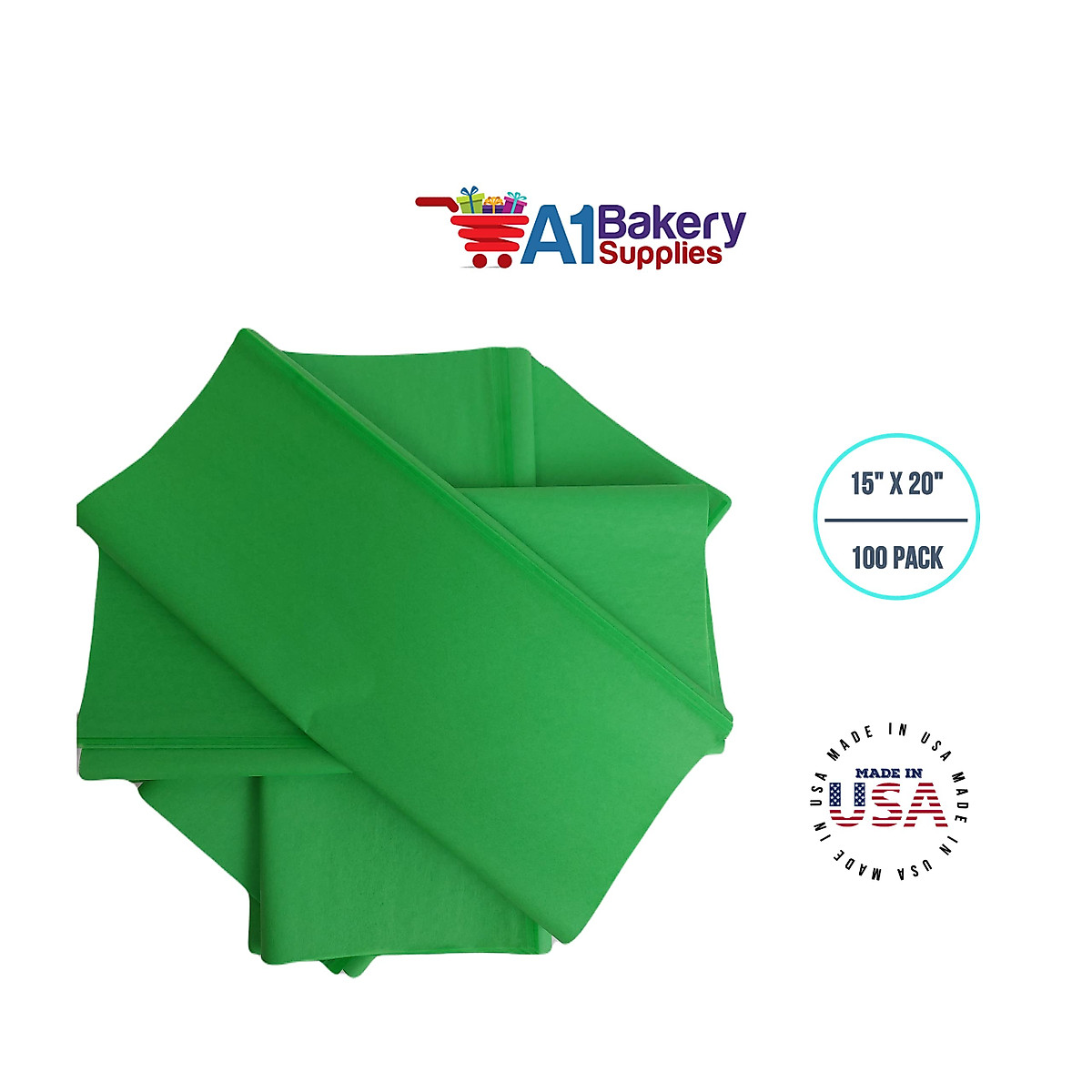 Groovy Green Tissue Paper 15 X 20-100 Sheet Pack Premium HIgh Quality Tissue A1 Bakeru Supplies Made in USA