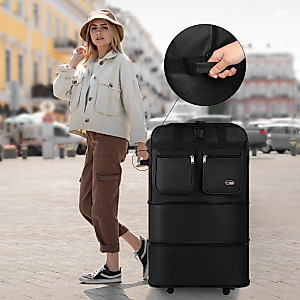 New York XPress 30" 36" 40" Rolling Wheeled Duffel Bag Spinner Luggage Expandable (Black, 36")