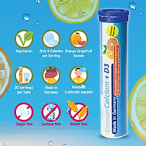 German Calcium + VIT. D - 240 Vegetarian Drink Effervescent Tablets - Orange-Grapefruit Flavor - Made in Germany