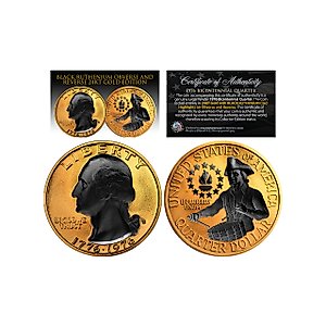 24K Gold Plated 2-Sided 1976 Bicentennial Quarter with Black Ruthenium Features
