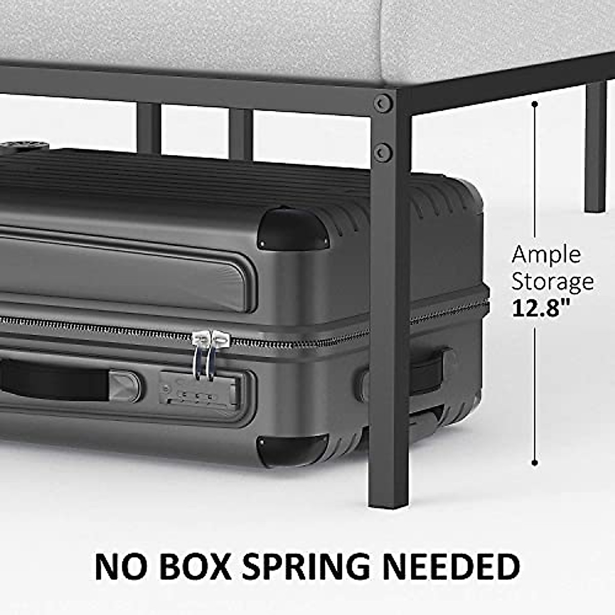 coucheta Queen Bed Frame with Storage 13 Inch Metal Platform Bed Frame with Steel Slat Support No Box Spring Needed Mattress Foundation Easy to Assemble (Queen), Black (1)