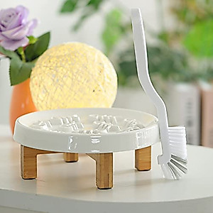 Fatcatjoy Cat Slow Feeder Bowl Ceramic Elevated Plate Cat Puzzle Feeder Improve Vomiting Dog Food Bowls Slow Feeder Easy to Clean(with Brush)