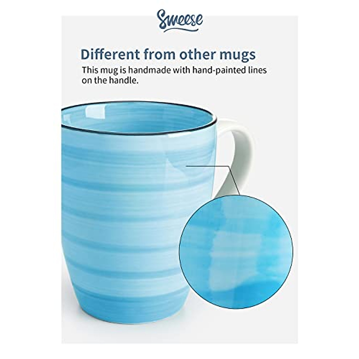 Sweese 16 oz Coffee Mugs Set of 6 for Latte Ice Americano Hot Tea Beverage Cocoa, Porcelain Tea Cup with Handle, Dishwasher Safe, Multicolor, Gradient Colors, 626.002