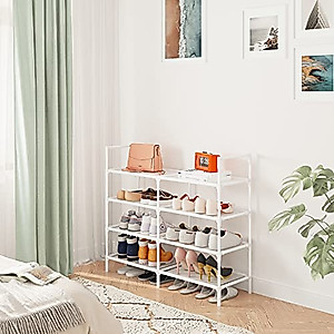 Calmootey 4-Tier Shoe Rack Double Row Storage Organizer,16-20 Pairs Shoe Storage Shelf for Entryway,Living Room,White