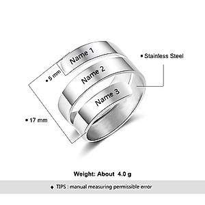 Personalized Ring for 3 Best Friend Engraved Name Wrap Ring for BFF Women Anniversary Promise Rings Jewelry