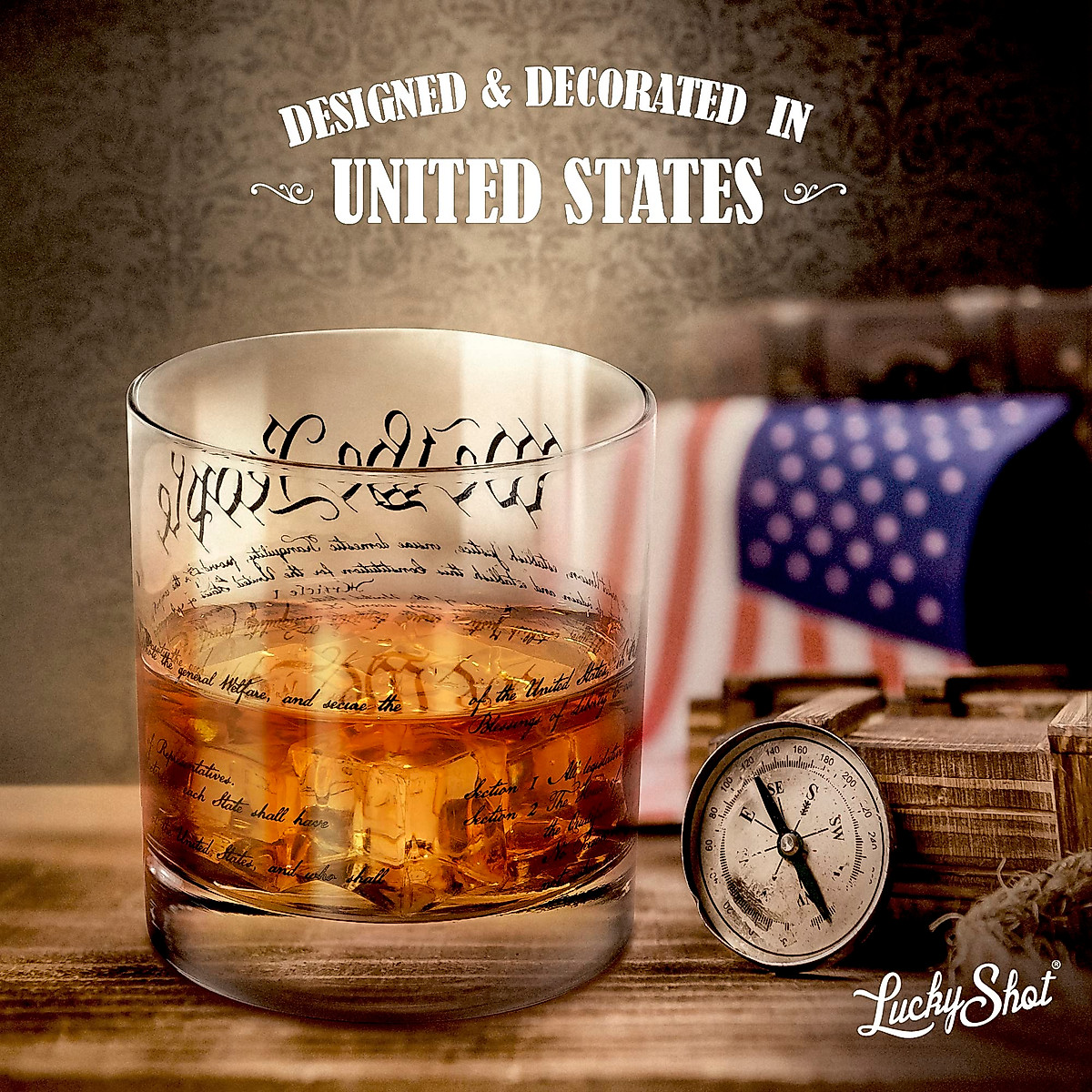 Lucky Shot - We The People Whiskey Glass | United States Constitution | America USA Patriotic Wine Glass Gift | Political Republicans Patriotic Glass - Set of 2 (11 oz)