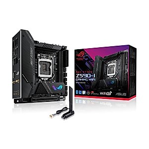 ROG Strix Z590-I Gaming WiFi 6E LGA 1200 (Intel® 11th/10th Gen) mini-ITX gaming motherboard (PCIe 4.0, 8+2 power stages,Thunderbolt 4 Onboard,2.5 Gb LAN, USB 3.2 Gen 2 front panel Type-C,2x M.2 slots)