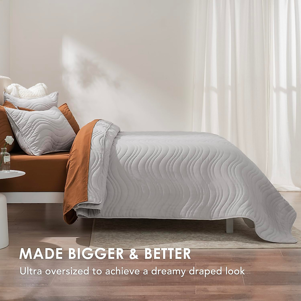 EVERGRACE Oversized Quilt Set 3 Pieces 94" x 96" Queen Bed Quilts Coverlet Soft Full Size Bedding Bedspread Lightweight Quilted Comforter Microfiber, Light Grey