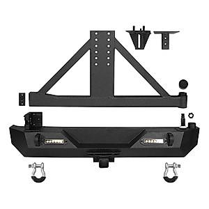u-Box Wrangler TJ Rear Bumper w/Tire Carrier for 1987-2006 Jeep TJ YJ Wrangler Different Trail Texture Steel Bumper w/Receiver Hitch & LED Lights