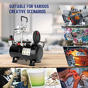 Timbertech Airbrush Compressor, High-performance Single-Piston Oil-free Mini Compressor AS186 with 3L Tank, Regulator, Moisture Trap for Hobby, Cake Decoration, Tattoo, Automotive Graphic, Make-up