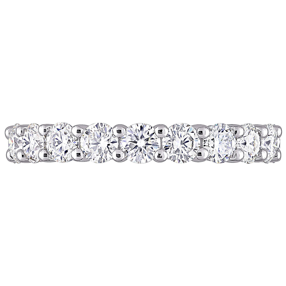 Abbie+Cleo Round Shape Created White Moissanite Gemstone Eternity Band Ring in Rhodium Flash Plated Sterling Silver, Size 6