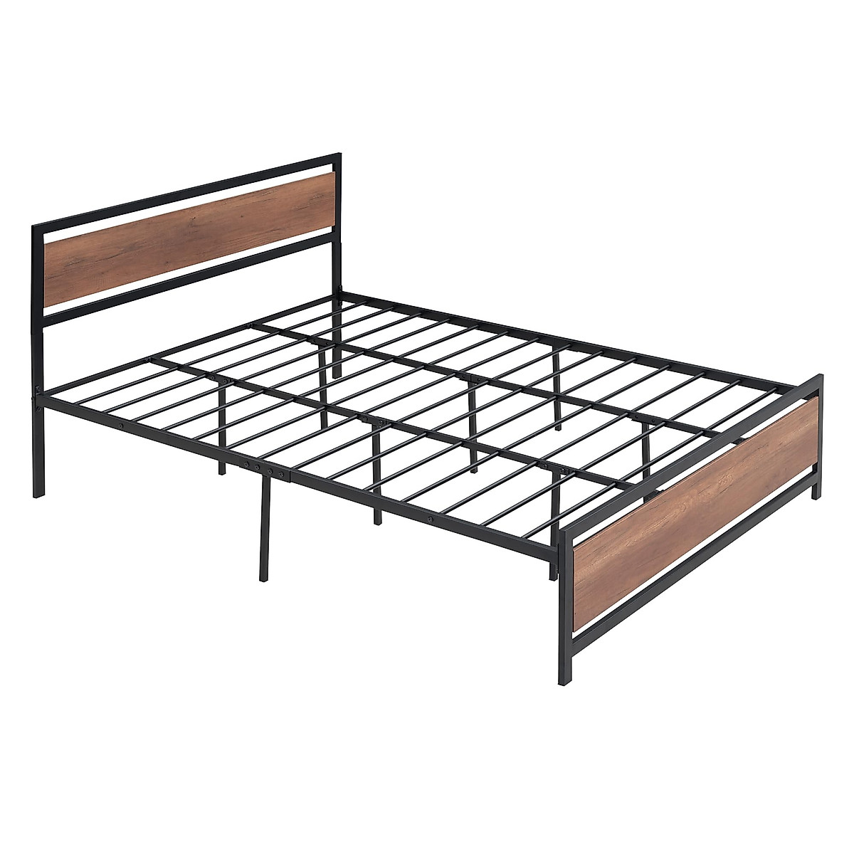 FANYHOME Queen Size Platform Bed, Metal and Wood Bed Frame with Headboard and Footboard, Black