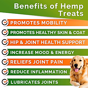 GOODGROWLIES Hemp Hip & Joint Supplement for Dogs - Made in USA - Glucosamine - MSM - Turmeric - Hemp Seed Oil Infused Treats - Natural Joint Pain Relief & Mobility - 120 Soft Chews
