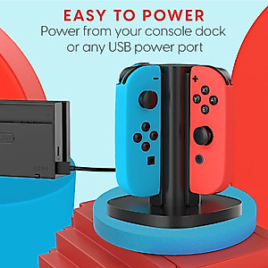 TALK WORKS Joy-Con Charger Dock For Nintendo Switch Gaming Controllers - 4-Remote Docking Charging Station,USB Compatible w/ Switch OLED (Black)