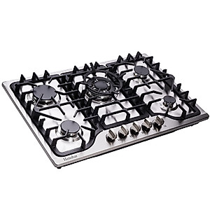 Henshar 30 inch Gas Cooktop, Built-In Gas Stovetop 5 Sealed Burners Stainless Steel Cas Stove, NG/LPG Convertible Gas Hob KN5704