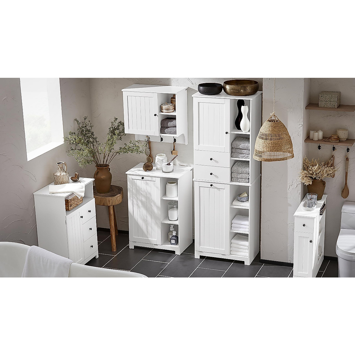 Haotian Bathroom Laundry Cabinet with Tilt-out Hamper, White BZR105-W