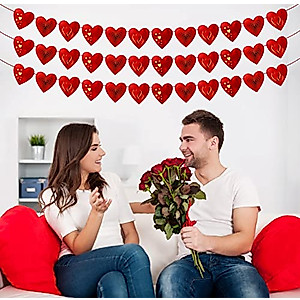 Easykart 36 Hearts Garland Red Gold Foiling Hearts Hanging String 3 Pack (Each 8.5ft) Anniversay Decorations Festival Birthday Home Windows Background Party Supplies