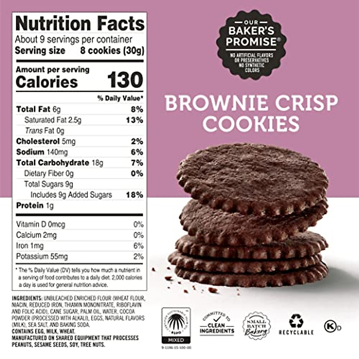 Dewey's Bakery Brownie Crisp Cookie Thins | No Artificial Flavors, Synthetic Colors or Preservatives | Baked in Small Batches | 9oz (Pack of 1)