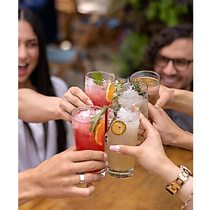 LUNA & MANTHA Drinking Glasses Highball Glasses Set of 6, Water Glasses 16oz, Wide Mouth Design Lead-Free Crystal Glassware, Cocktail Glasses Drinking Set, Tall Glass Cups for Mojito and Tom Collins